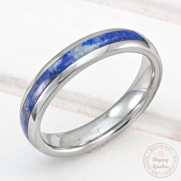 HappyLaulea - Tungsten Carbide 4mm Ring with Lapis Lazuli Inlay - Dome ...