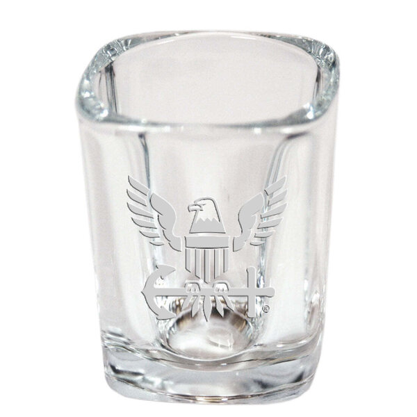 Navy Gear - Navy Eagle Logo Etched Square Shot Glass (Clear) - Military ...