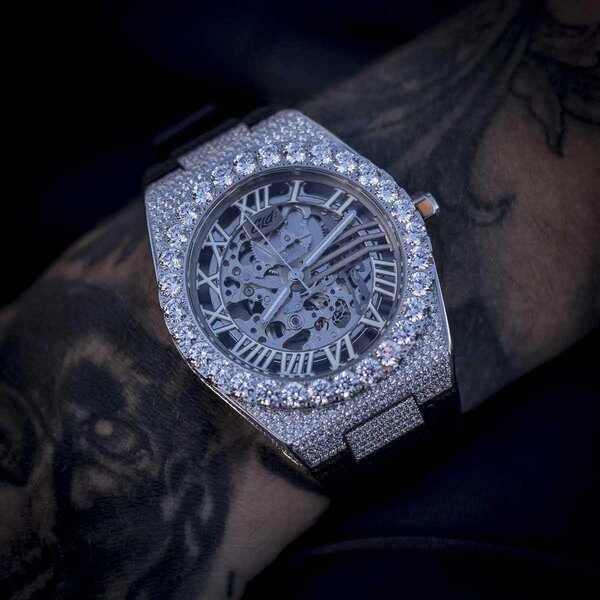 The GLD Shop - 42MM Iced Alpha Era® Luminous Skeleton 316 w/ Rubber ...