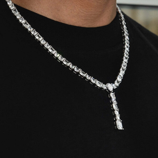 The GLD Shop - Multi Diamond Lariat Chain in White Gold - Military ...