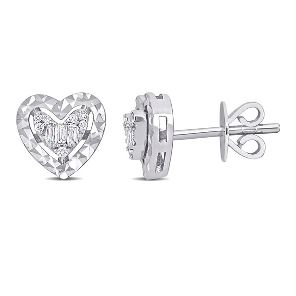 Diamond Jewelry - 1/10CT TDW Round and Parallel Baguette Diamond Heart ...