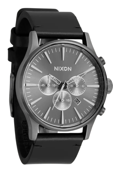 Nixon - Men's Sentry Chrono Leather Watch - All Gunmetal / Black ...